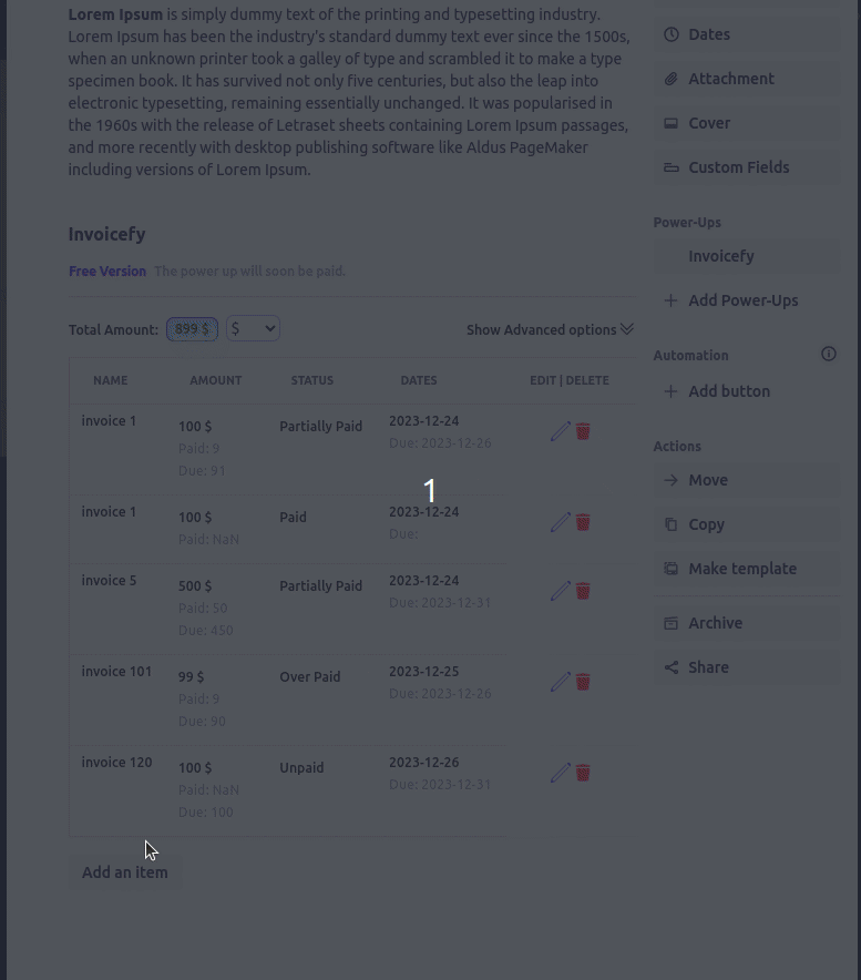 Invoicefy (Manage and track invoices on cards) Power-Up | Trello